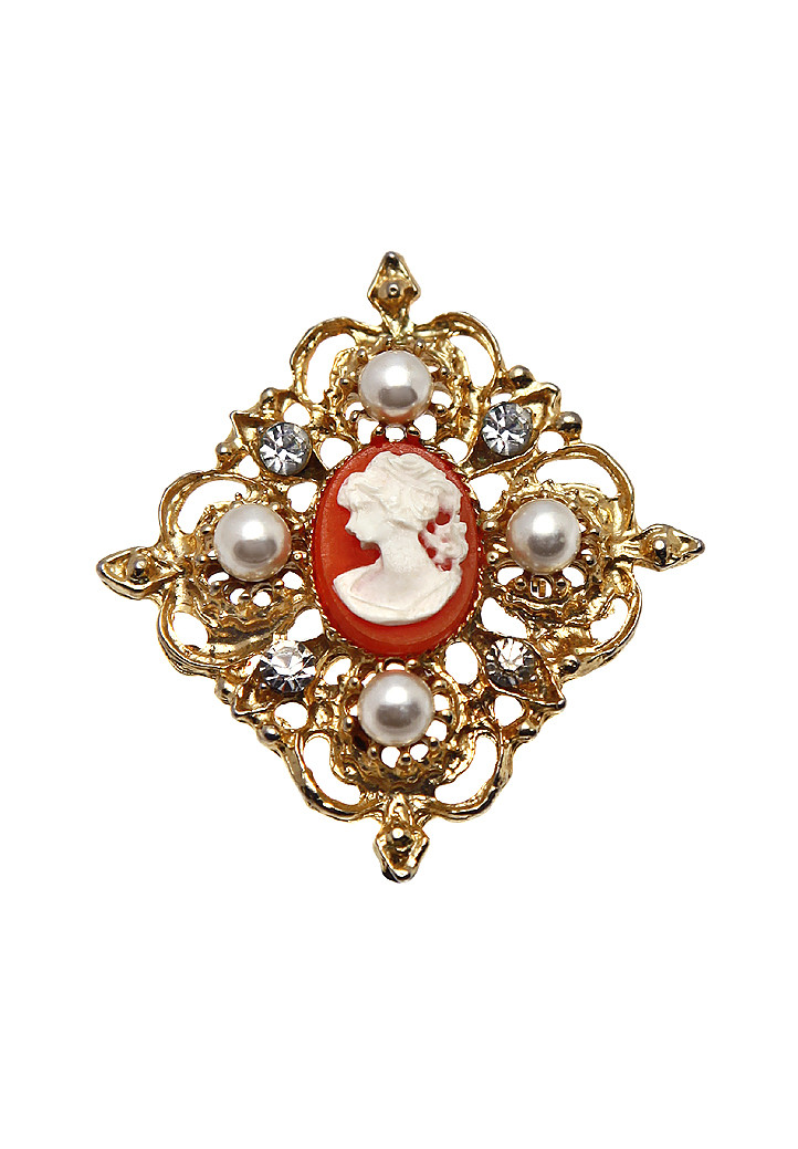 French Brooch With Cameo And Pearls
