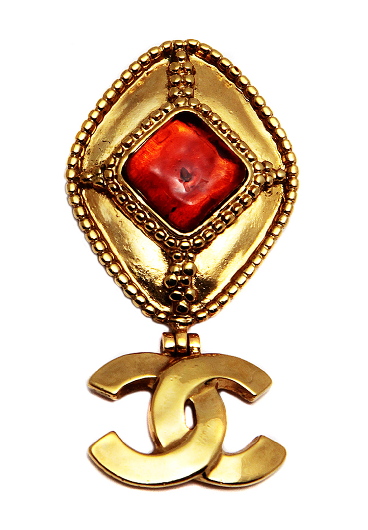 Chanel Red Cabochon Brooch