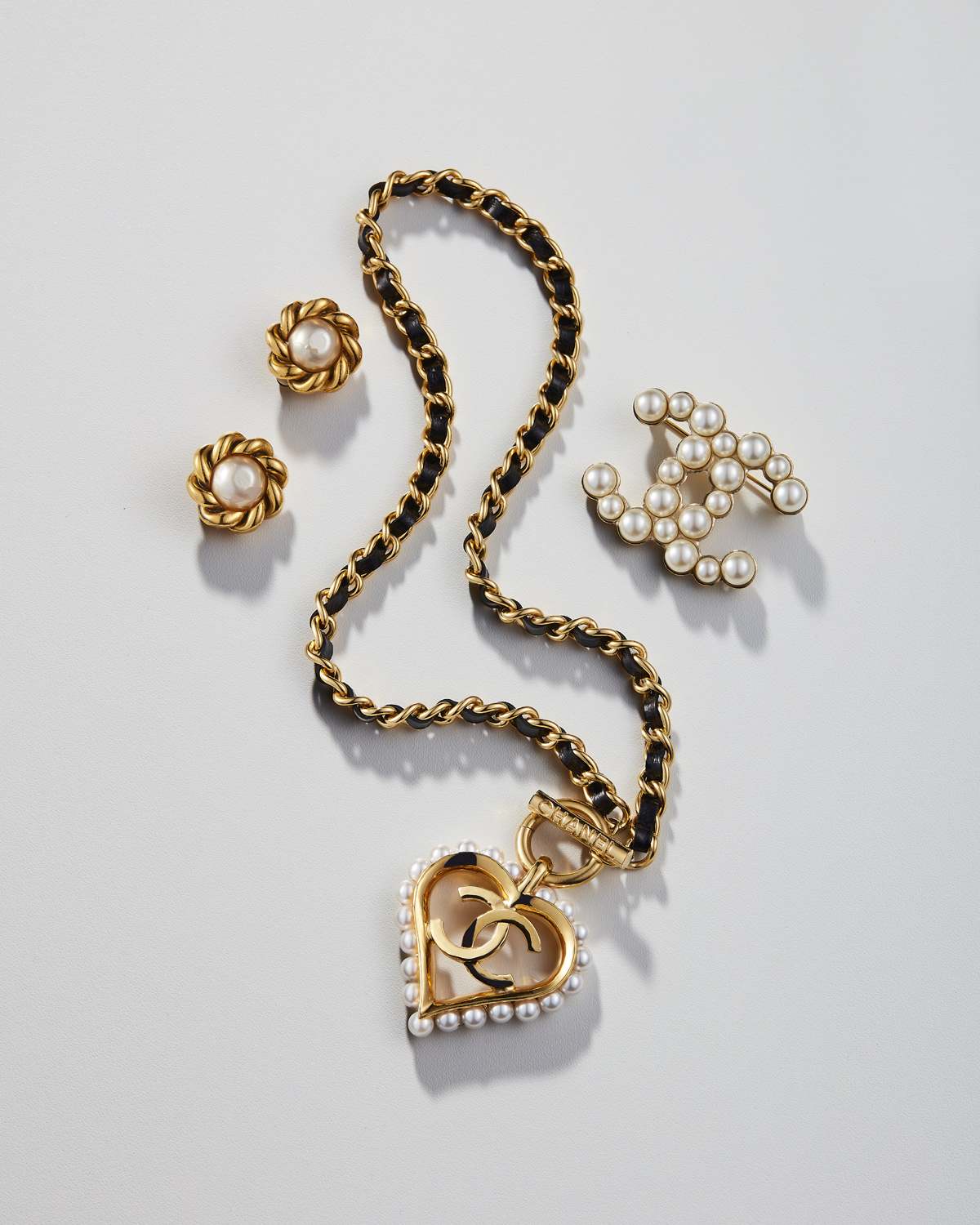 Chanel Logo Pearls Brooch