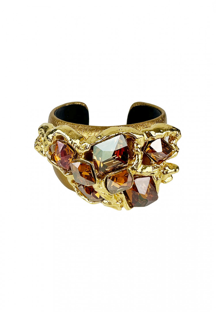 Miu Miu Gold Cuff Bracelet with Crystals