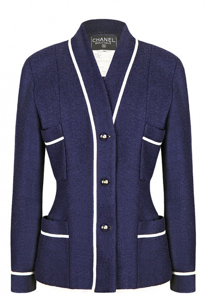 Chanel Navy Blue Jacket With White Piping